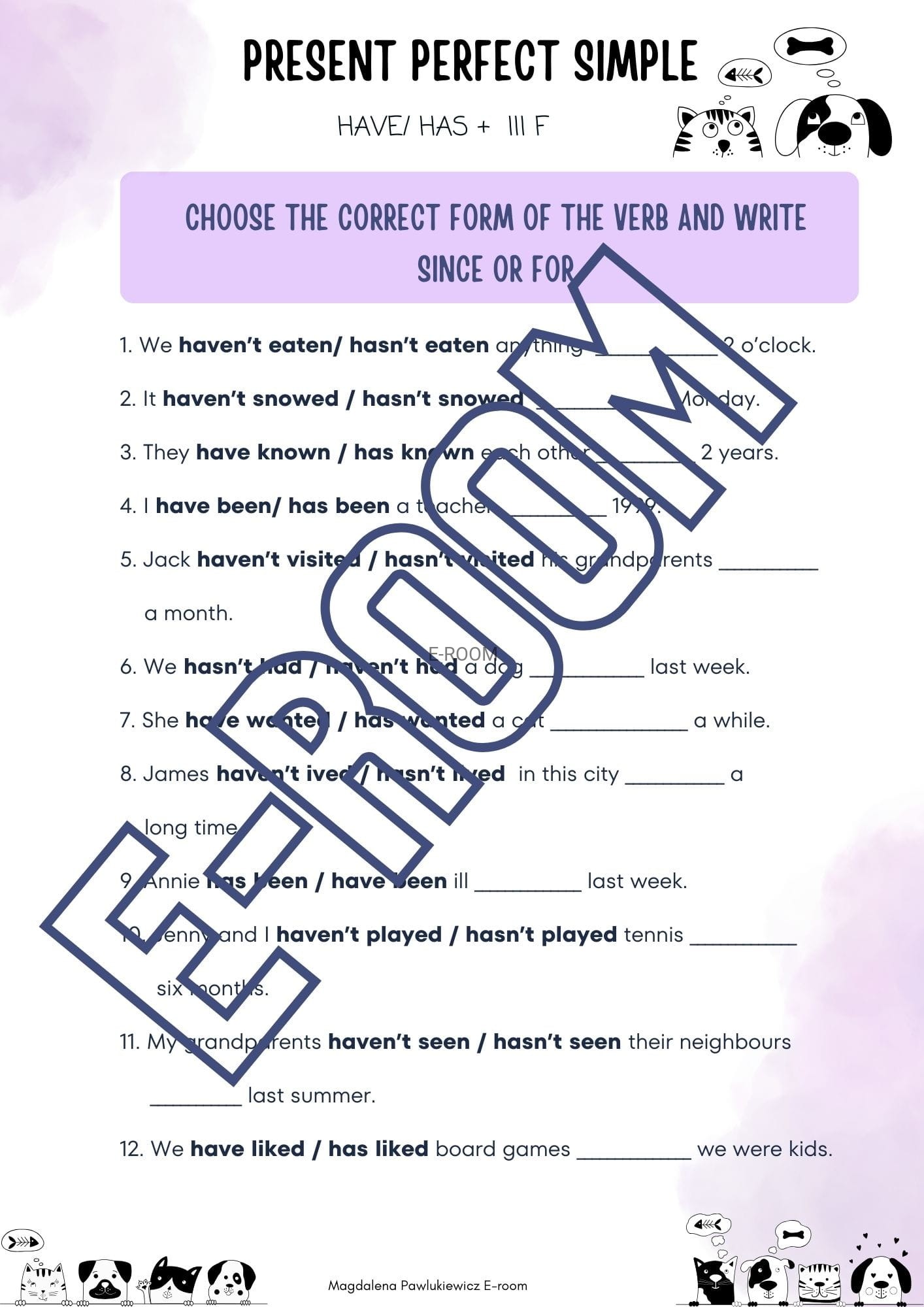 PRESENT PERFECT SIMPLE A2 E-Room