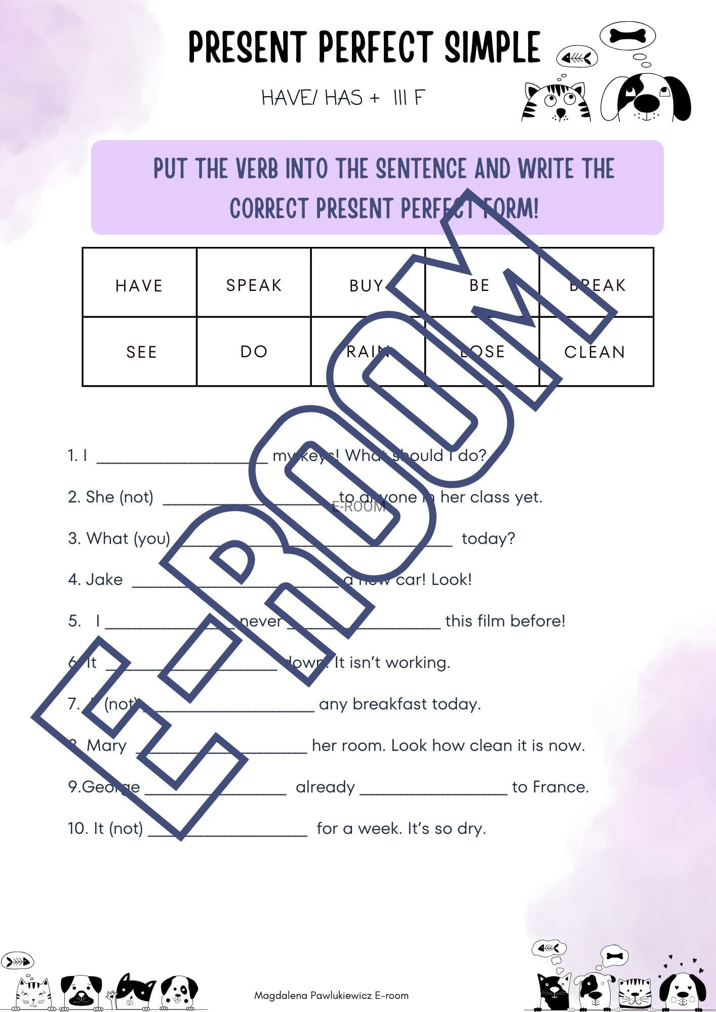 PRESENT PERFECT SIMPLE A2 E-Room