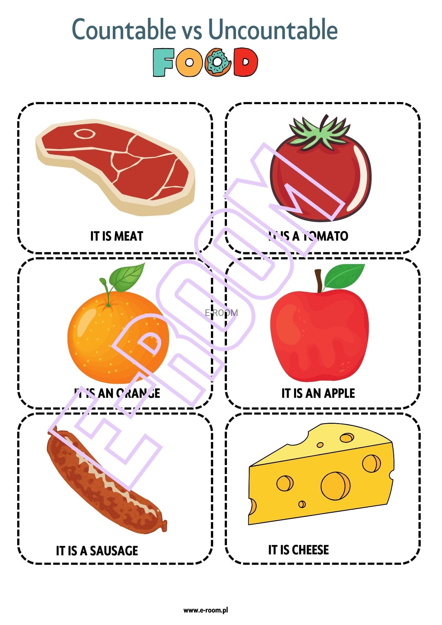 COUNTABLE VS UNCOUNTABLE FOOD A2 E-Room